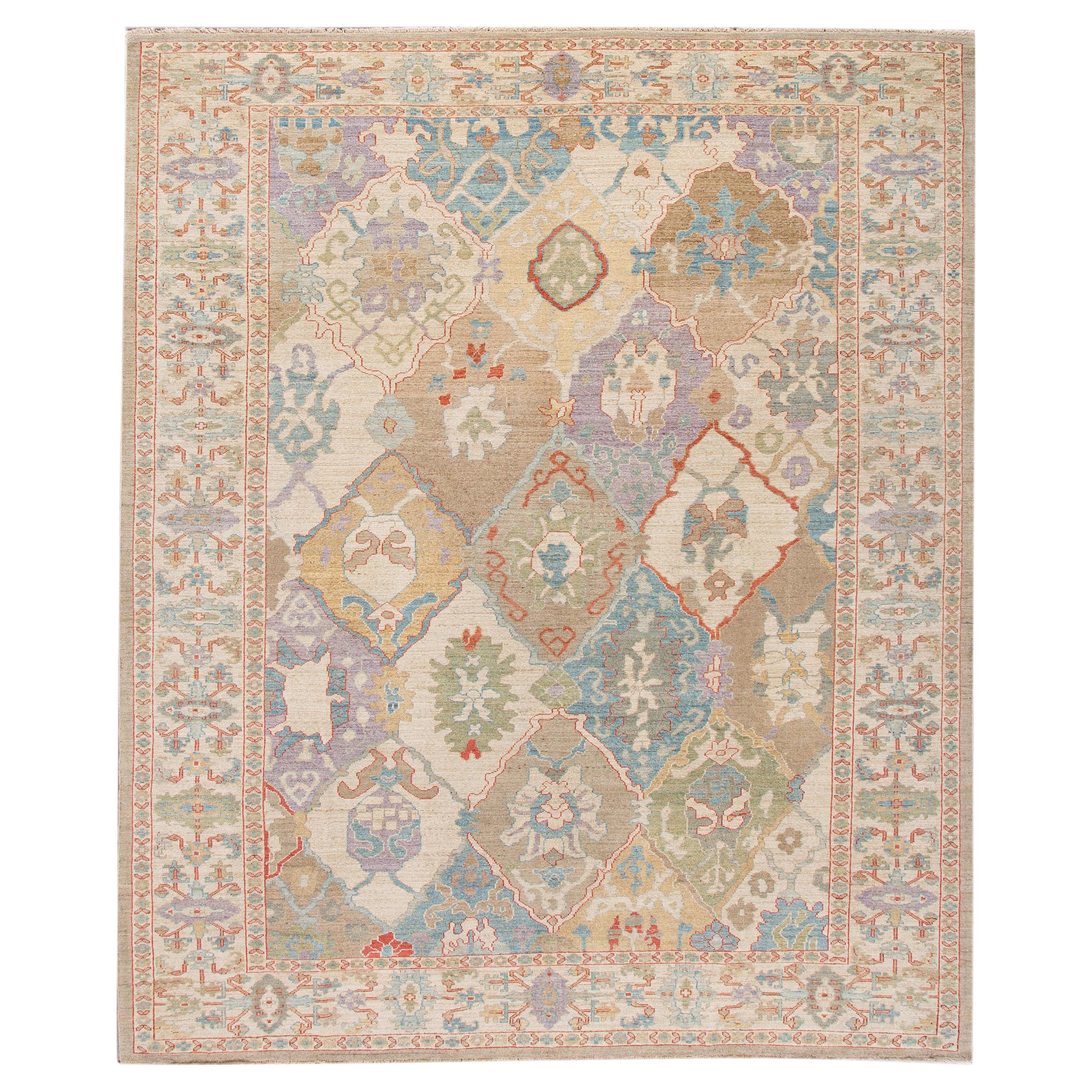 Modern Sultanabad Handmade Blue Medallion Wool Rug at 1stDibs