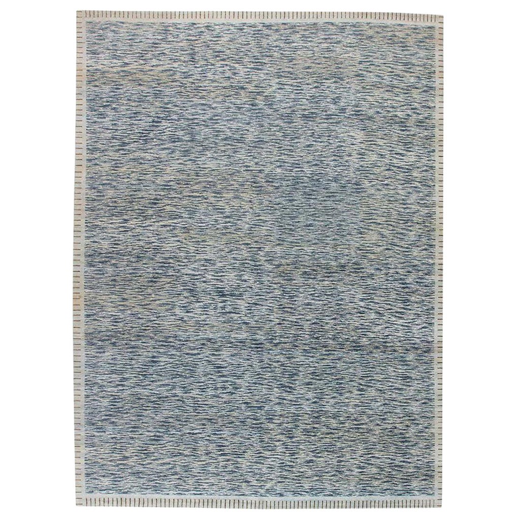 Modern Swedish Style Handmade Geometric Pattern Blue and Ivory Wool Rug ...