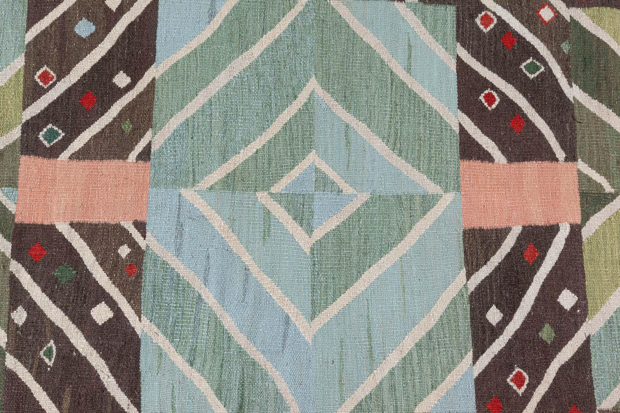 Modern Swedish Green Geometric Rug For Sale at 1stDibs