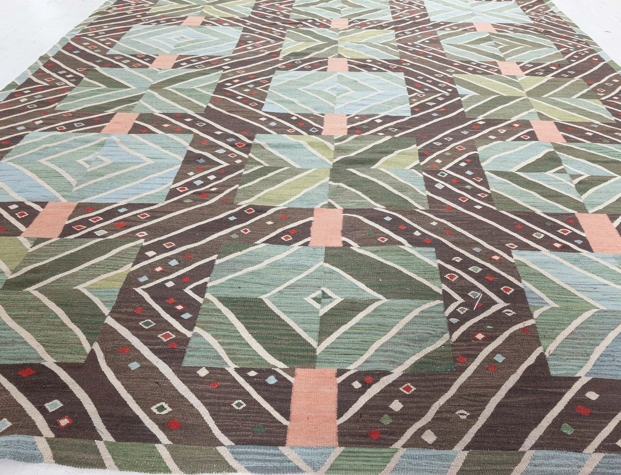 Modern Swedish Green Geometric Rug For Sale at 1stDibs