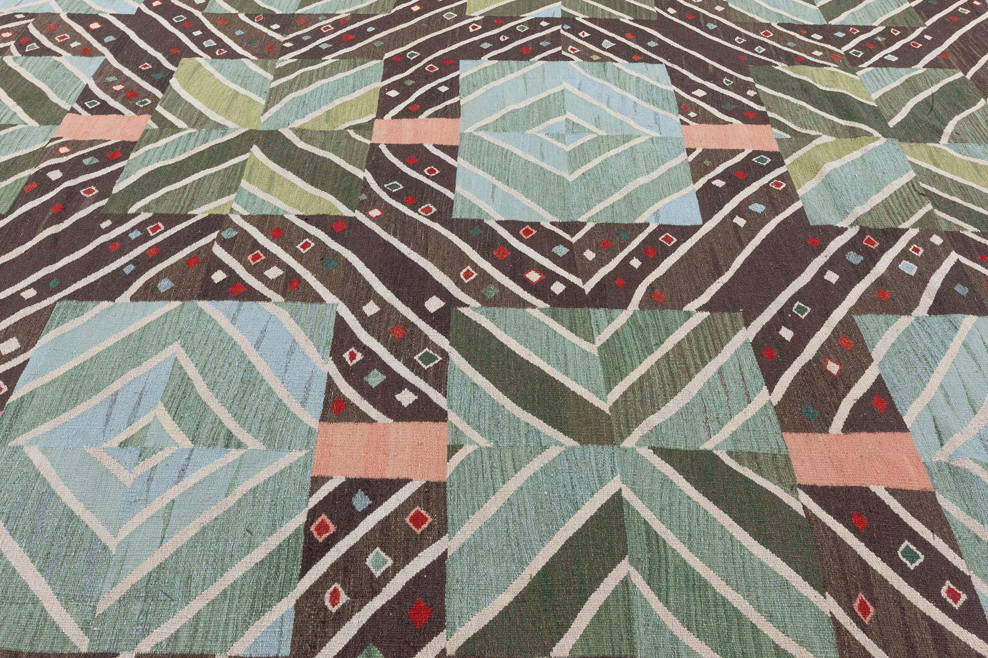 Modern Swedish Green Geometric Rug For Sale at 1stDibs