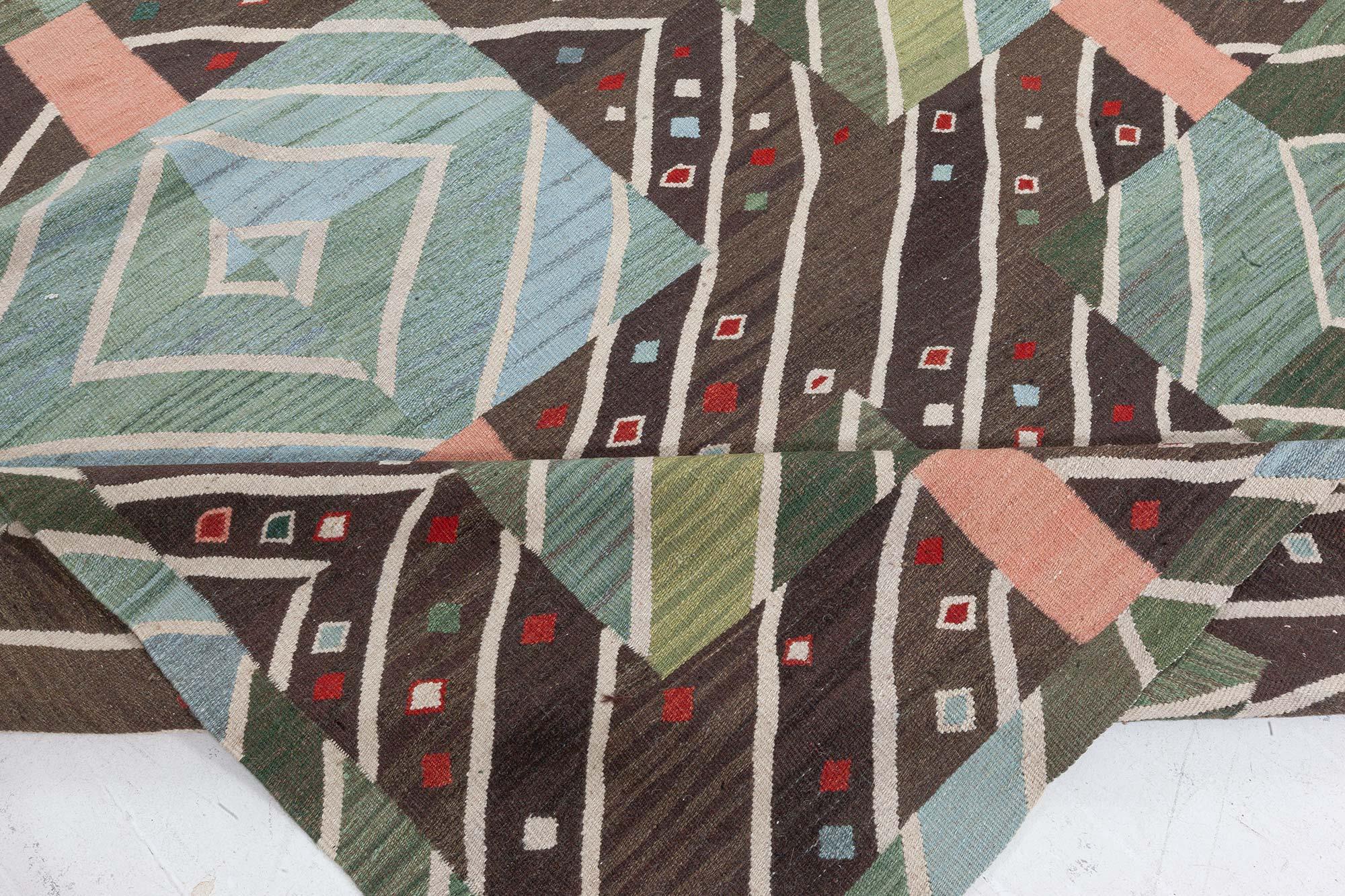 Modern Swedish Green Geometric Rug For Sale at 1stDibs