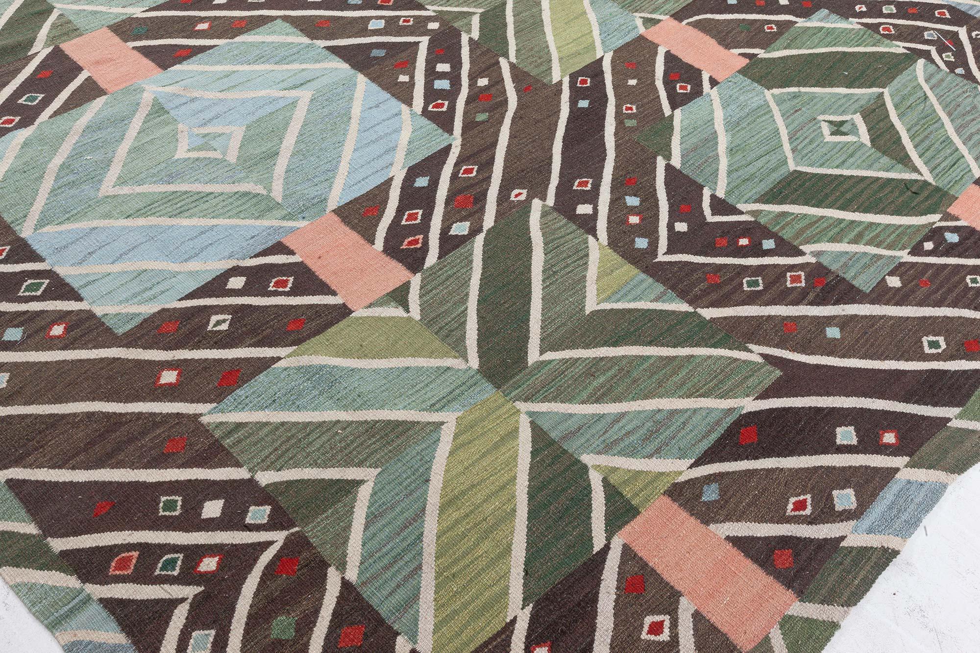 Modern Swedish Green Geometric Rug For Sale at 1stDibs