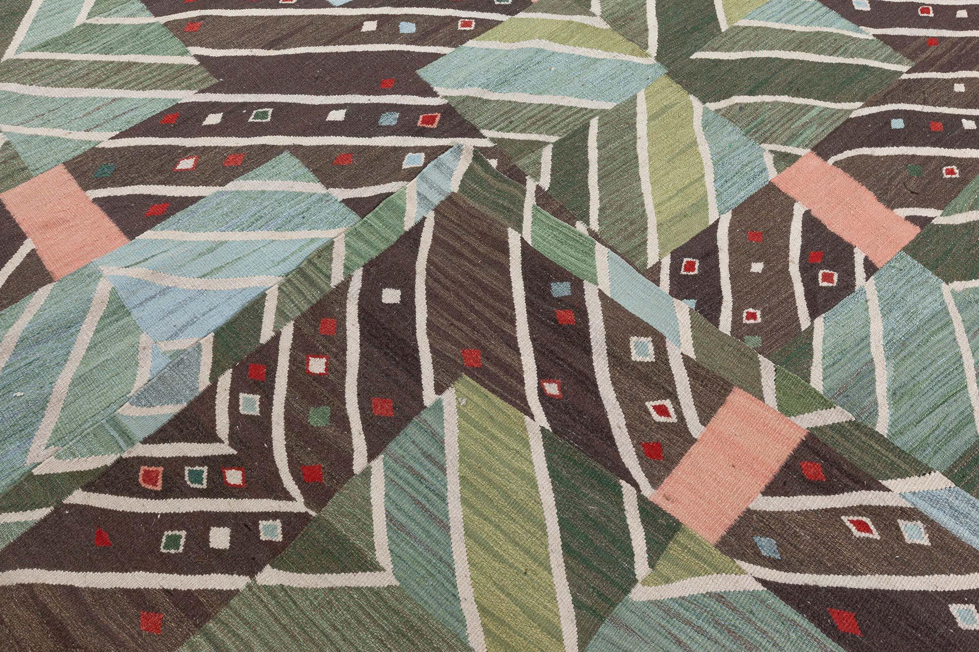 Modern Swedish Green Geometric Rug For Sale at 1stDibs