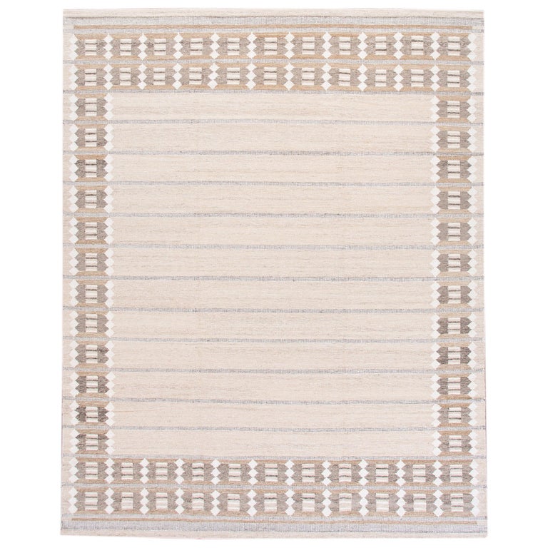 Modern Swedish Style Beige Handmade Oversize Designed Wool Rug For Sale ...