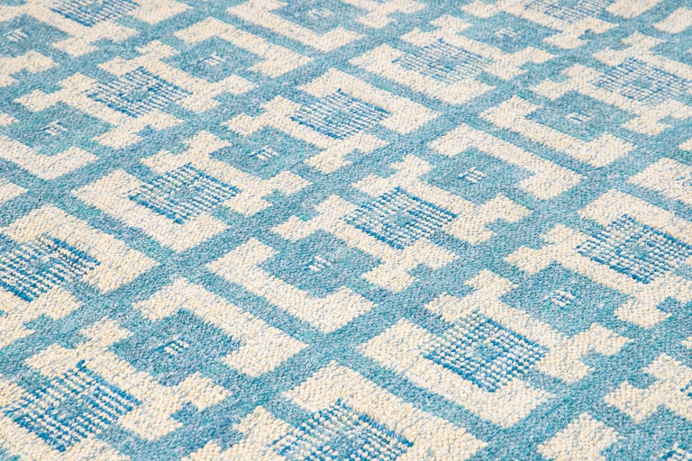 Modern Swedish Style Handmade Geometric Pattern Oversize Blue and Ivory ...