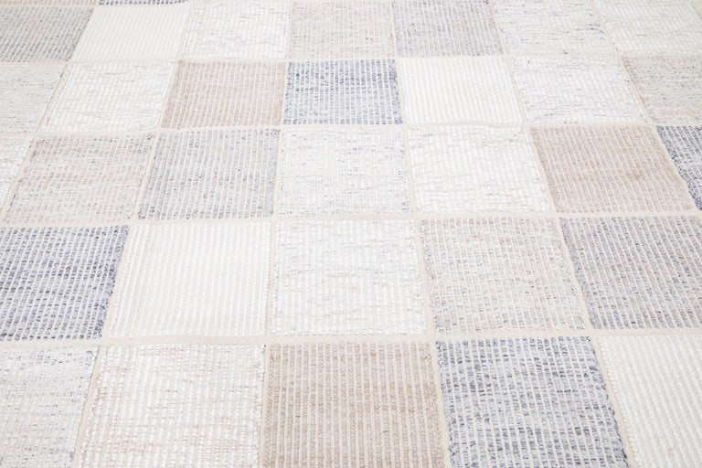 Modern Swedish Style Handmade Wool Rug with a Muted Color Checker ...