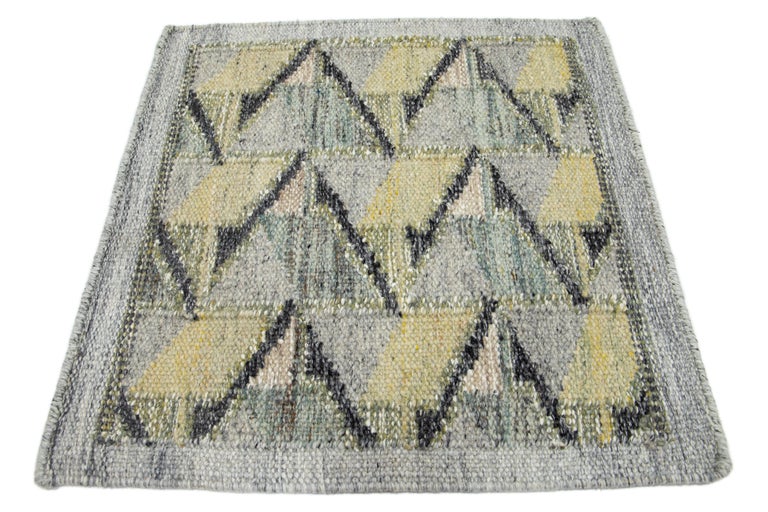 Modern Swedish Style Handwoven Geometric Custom Gray Wool Rug For Sale ...
