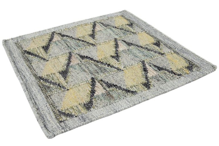 Modern Swedish Style Handwoven Geometric Custom Gray Wool Rug For Sale ...