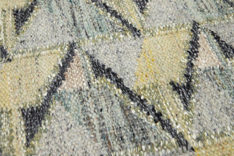 Modern Swedish Style Handwoven Geometric Custom Gray Wool Rug For Sale ...