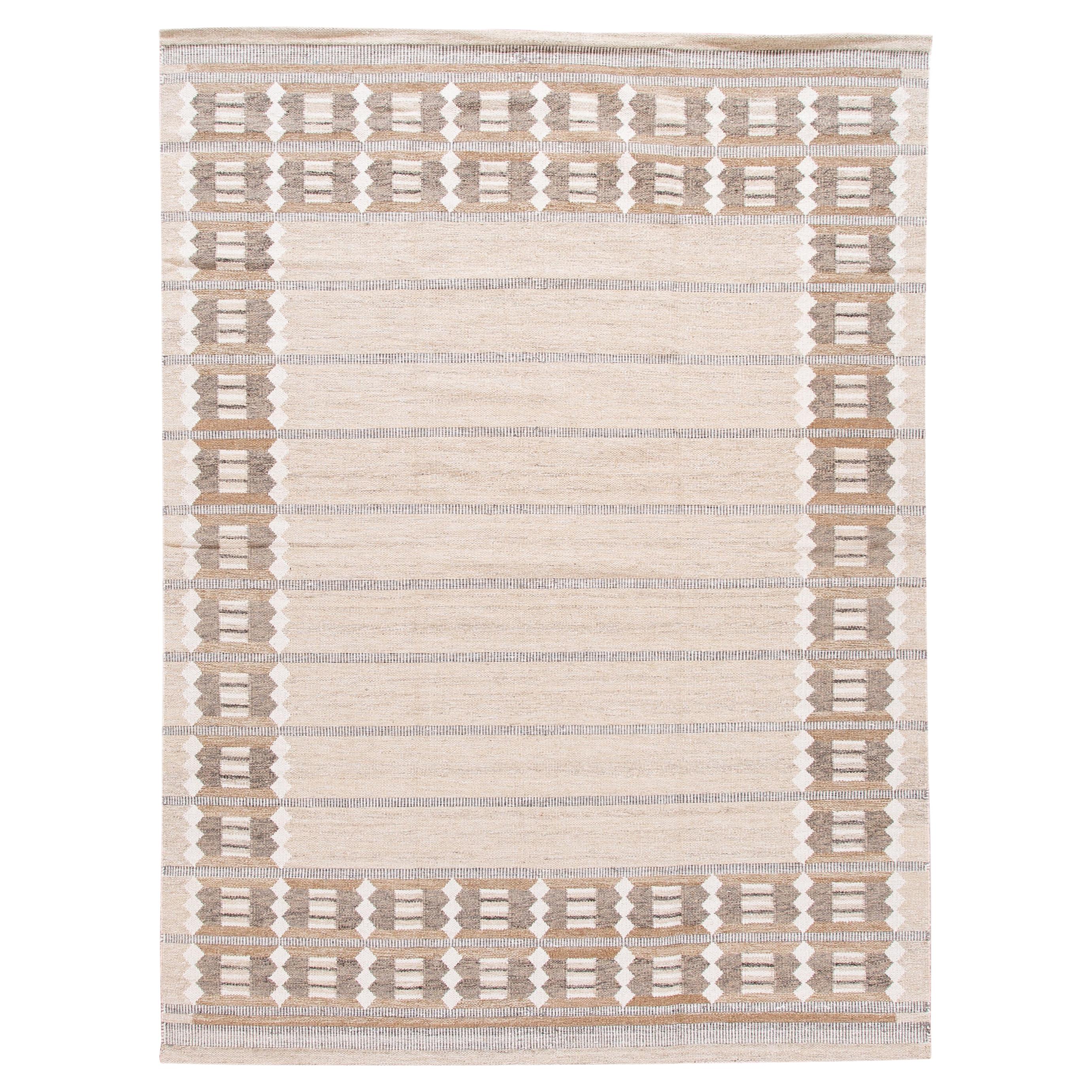 Rug Walkway Grey Wool Modern Geometric Black Beige Grey Stripes Boxes ...