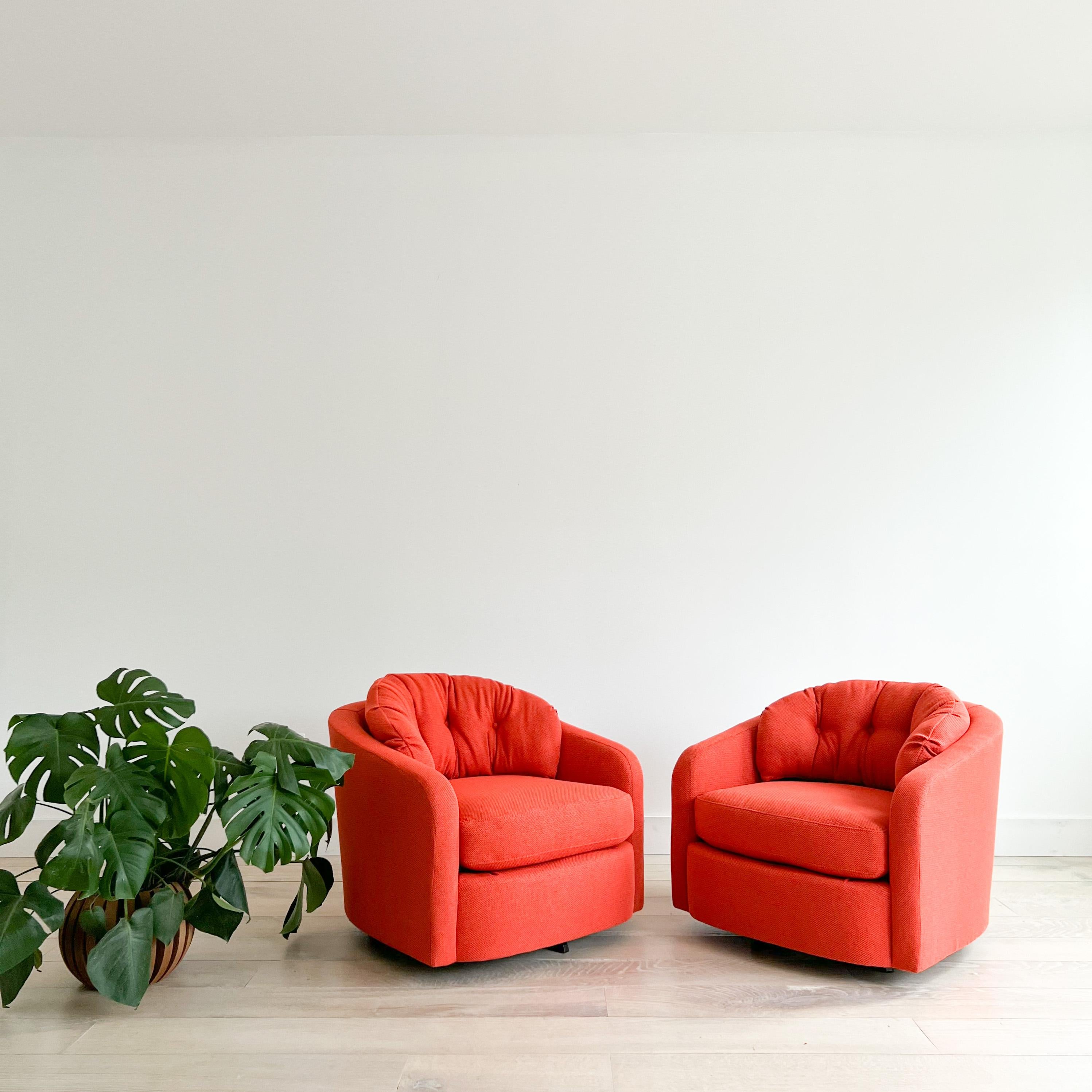 Modern Swivel Lounge Chairs with New Orange/Red Upholstery at 1stDibs ...