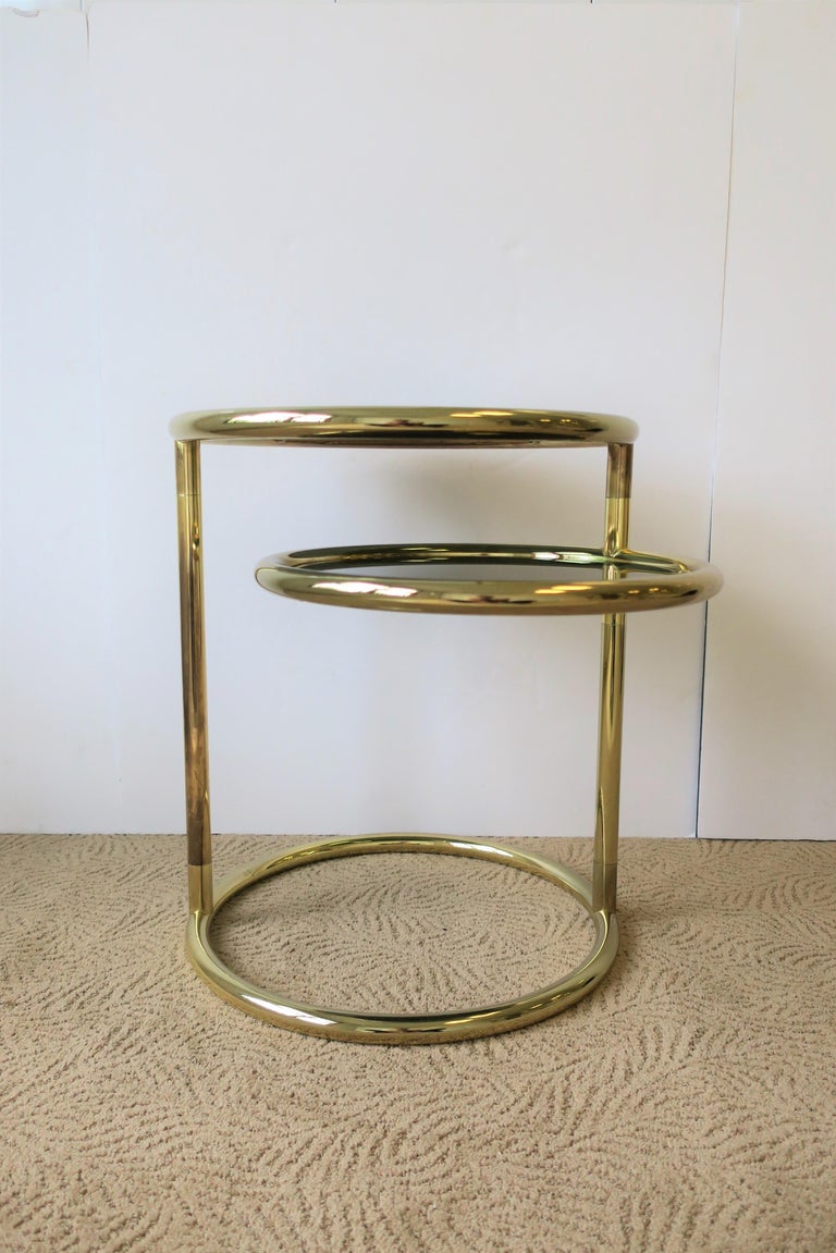 Modern Swivel Round Brass and Glass Side Table After Milo Baughman, ca ...