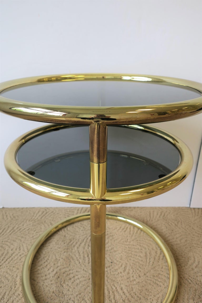 Modern Swivel Round Brass and Glass Side Table After Milo Baughman, ca ...