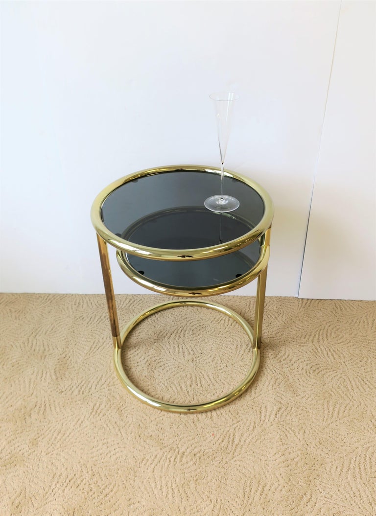 Modern Swivel Round Brass and Glass Side Table After Milo Baughman, ca ...