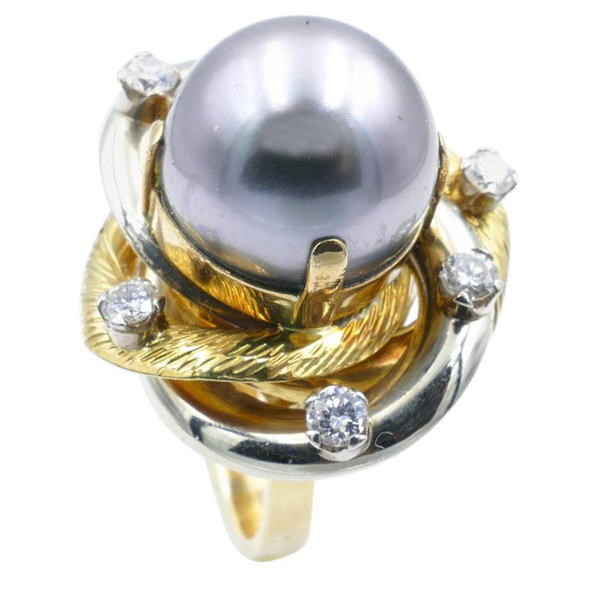 Tahitian Pearl and Diamond Ring For Sale at 1stDibs