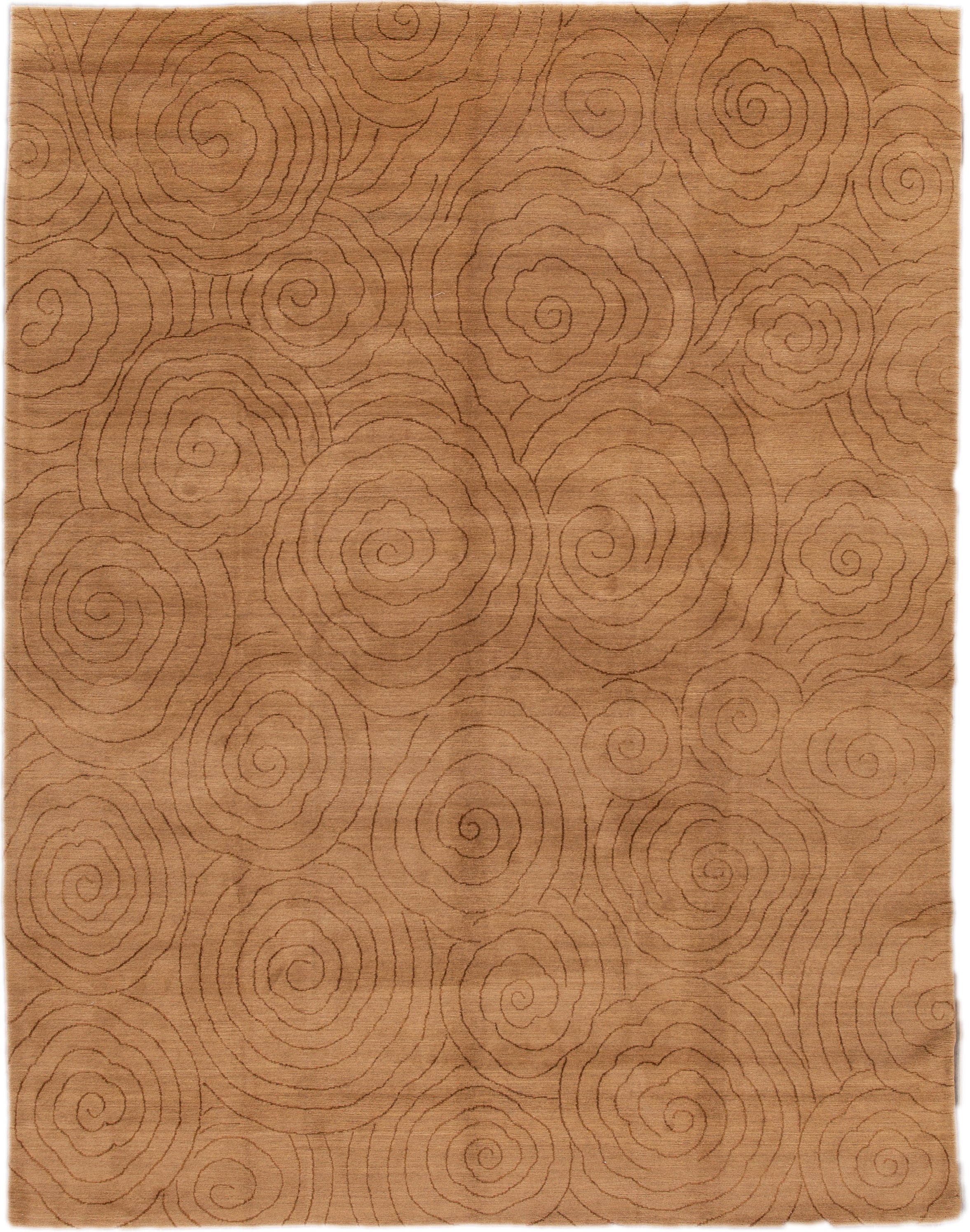 Modern Tan Hand-Made Tibetan Wool Rug With Allover Pattern For Sale at ...