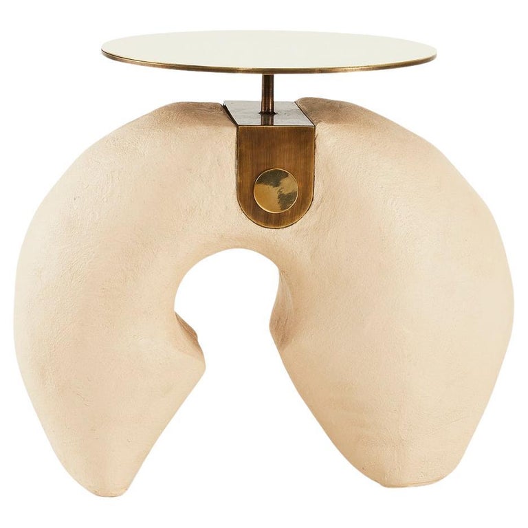 Modern Tan Yosemite plaster, hand finished Yoruba Side Table with Brass ...