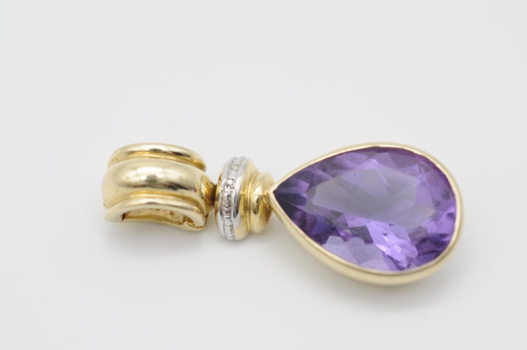 Modern Teardrop Shaped Amethyst Pendant, 14k Yellow Gold For Sale at ...