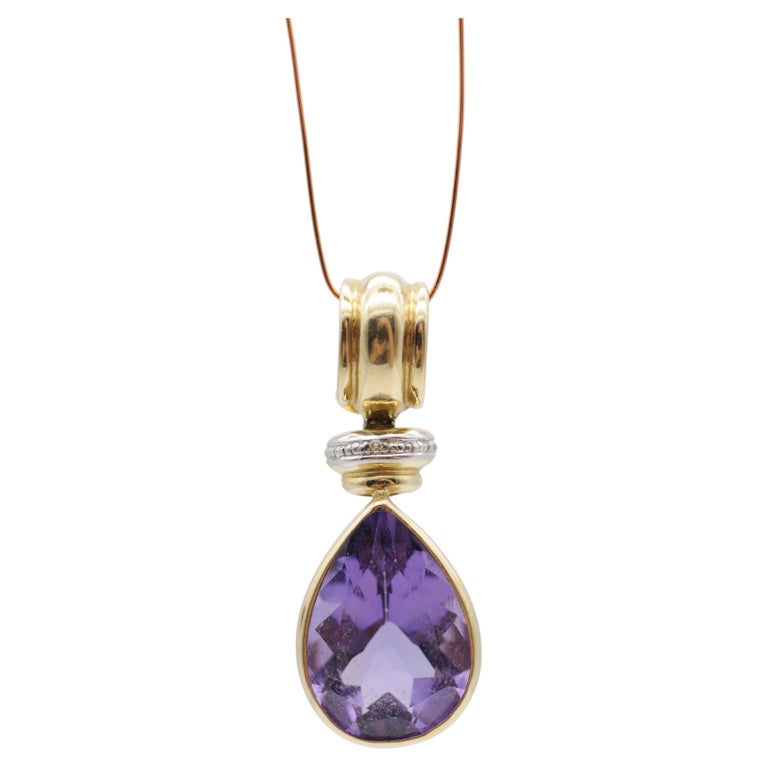 Modern Teardrop Shaped Amethyst Pendant, 14k Yellow Gold For Sale at ...