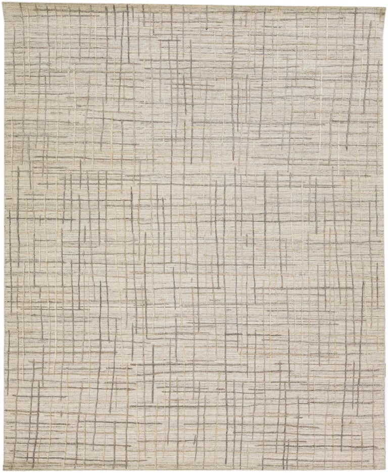 Modern Texture Handmade Abstract Beige and Gray Wool Rug For Sale at ...