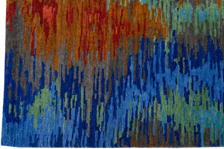 Modern Tibetan Handmade Wool and Silk Rug with Multicolor Abstract ...