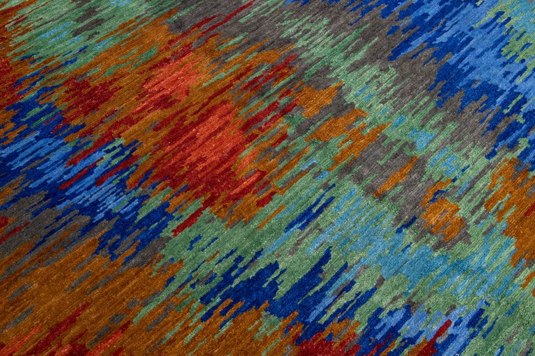 Modern Tibetan Handmade Wool and Silk Rug with Multicolor Abstract ...