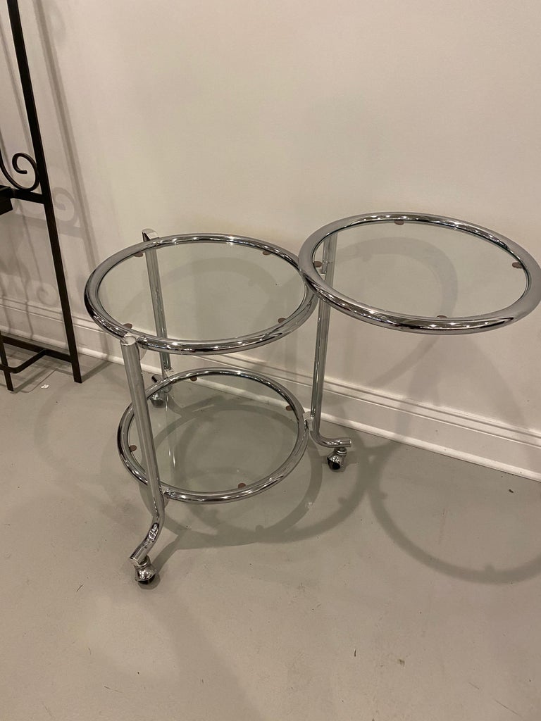 Modern Tiered Chrome Glass Side Table at 1stDibs