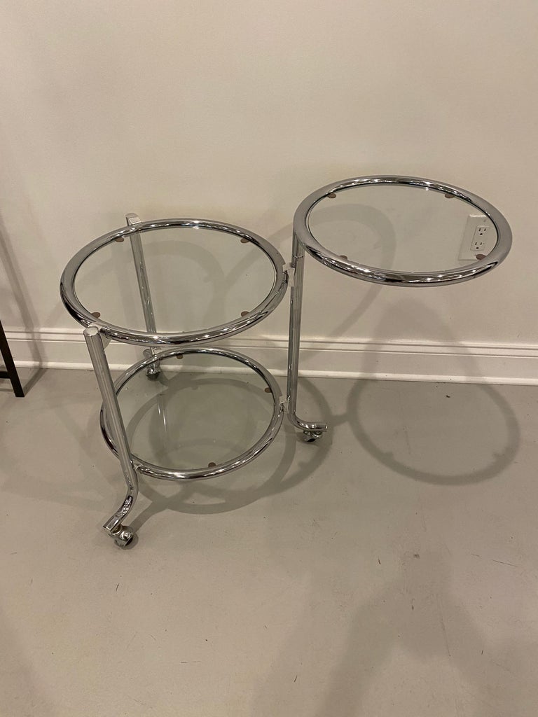 Modern Tiered Chrome Glass Side Table For Sale at 1stDibs