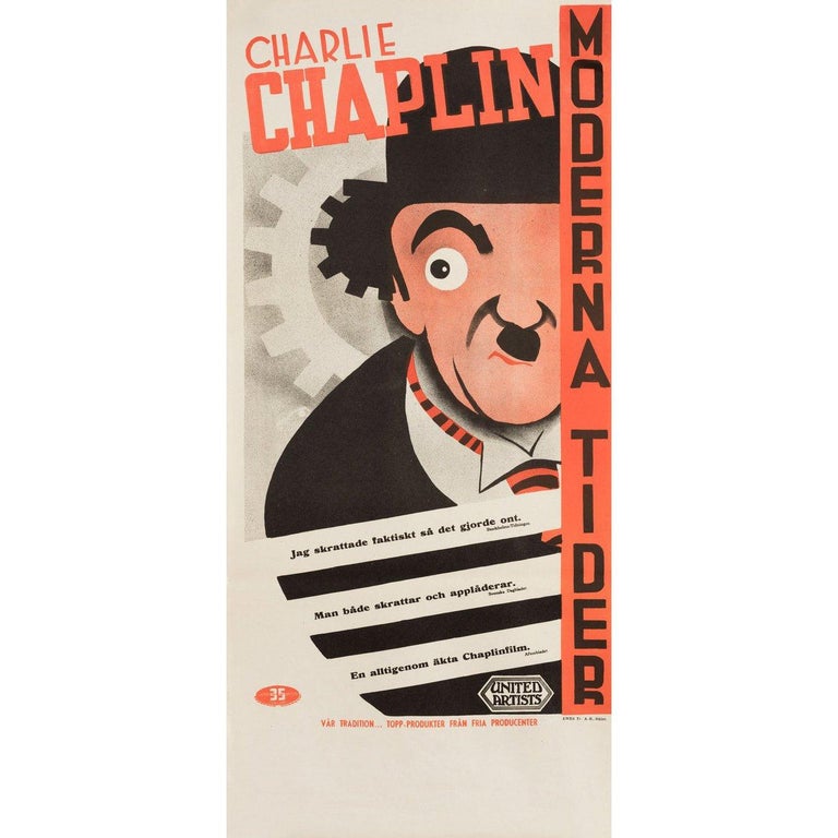 Modern Times R1954 Swedish Stolpe Film Poster For Sale at 1stDibs