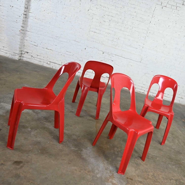 Modern to Post Modern Henry Massonnet Red Plastic Stacking Chairs Set ...