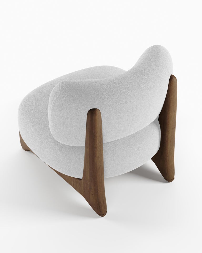 Modern Tobo Armchair in Boucle White and Oak Wood by Collector Studio ...
