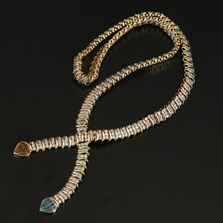 Modern Topaz Diamonds Bridal Necklace, Two Stone Necklace, For Sale at ...