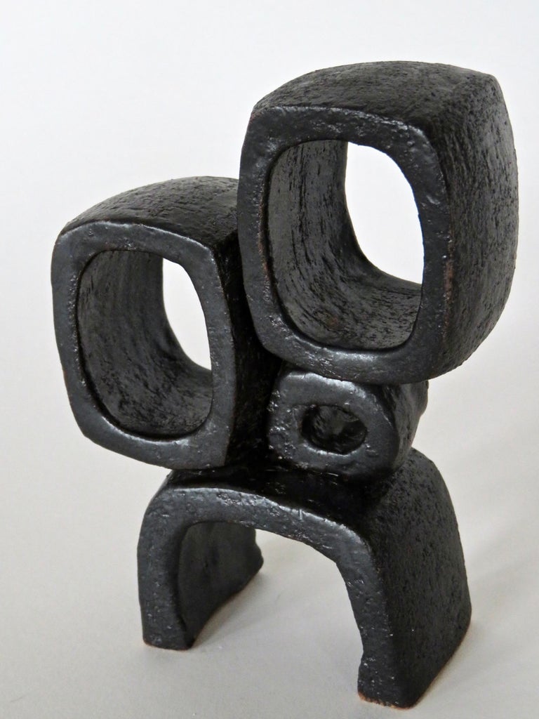 Modern TOTEM, Metallic Black Ceramic Sculpture with 2 Rings, 1 Knot ...