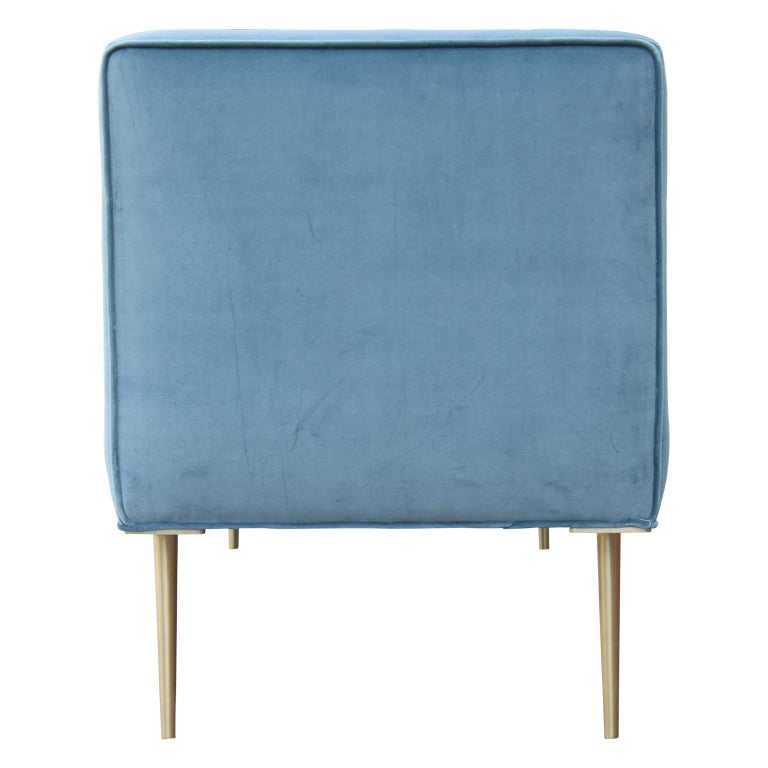 Modern Tufted Armed Bench in Light Blue Velvet with Brass Legs at 1stDibs