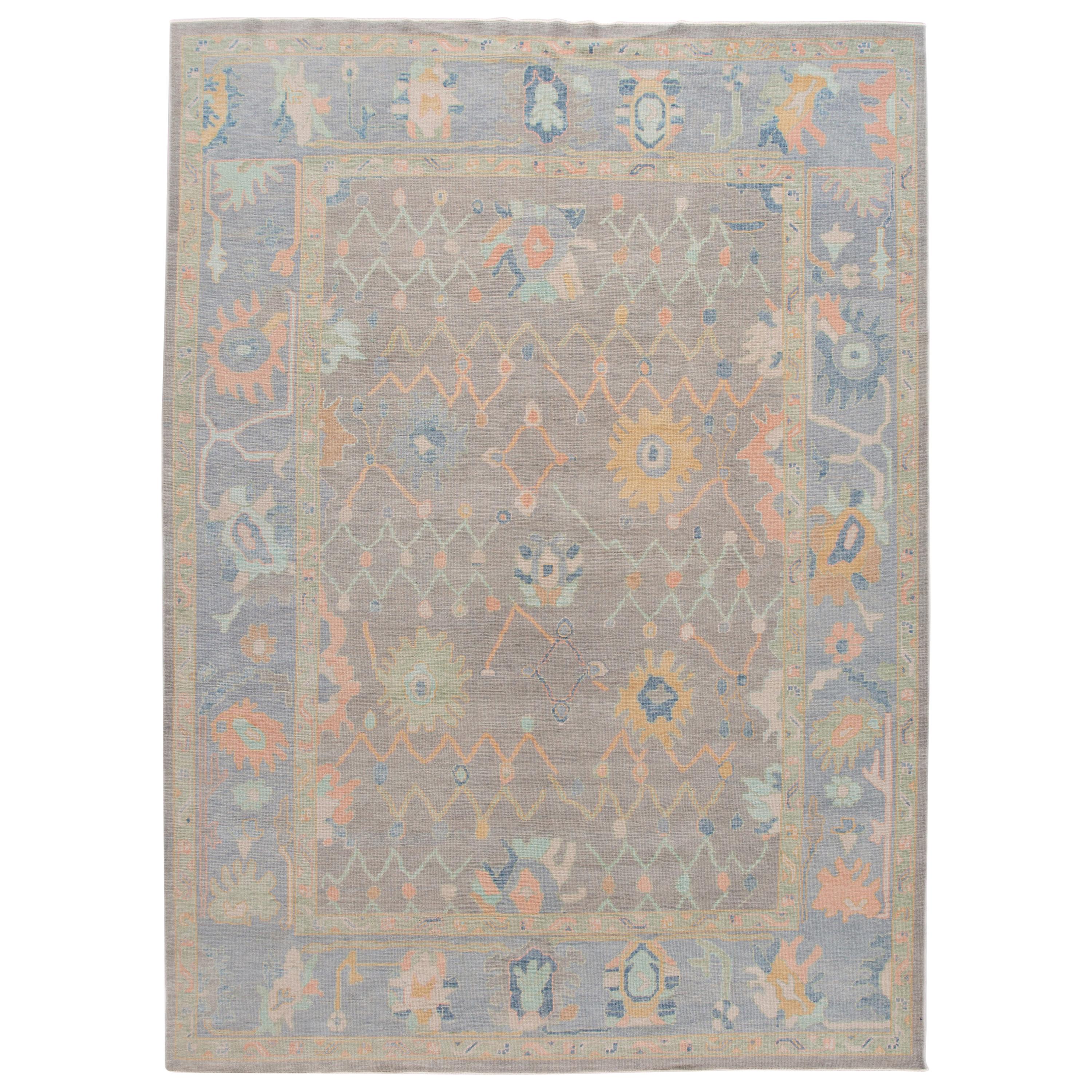 Pink and Purple Contemporary Handmade Wool Turkish Oushak Rug For Sale ...