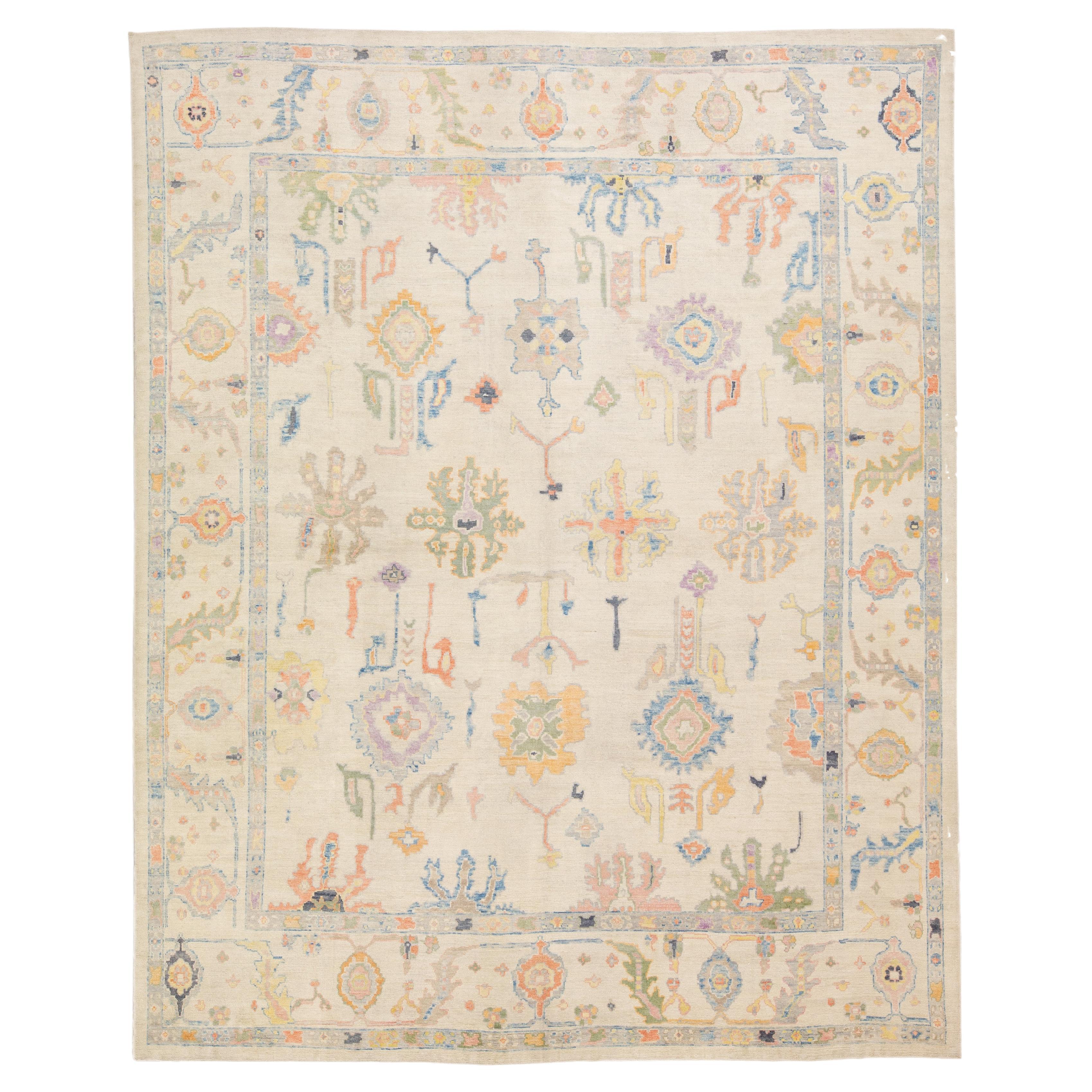 Brown Modern Turkish Oushak Handmade Floral Oversize Wool Rug For Sale ...