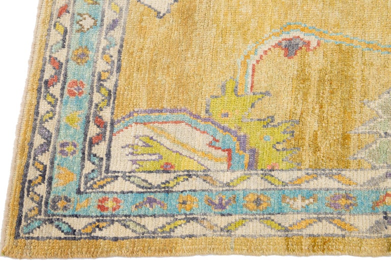 Modern Turkish Oushak Handmade Tan Wool Rug with Floral Motif For Sale ...
