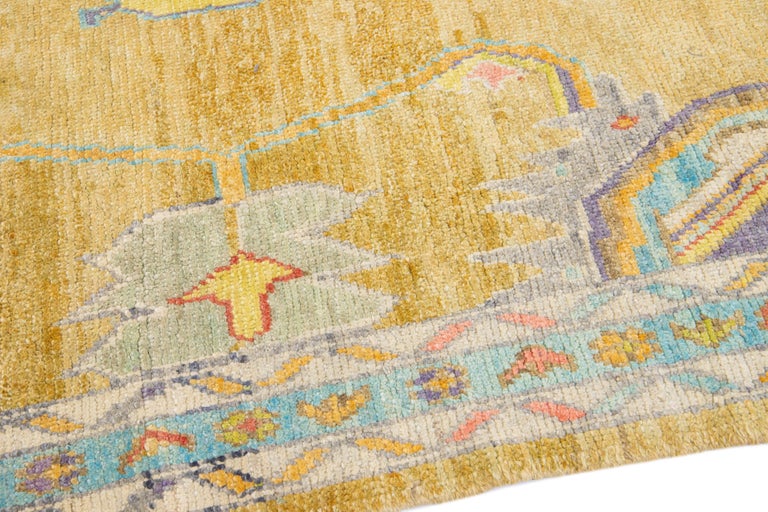 Modern Turkish Oushak Handmade Tan Wool Rug with Floral Motif For Sale ...