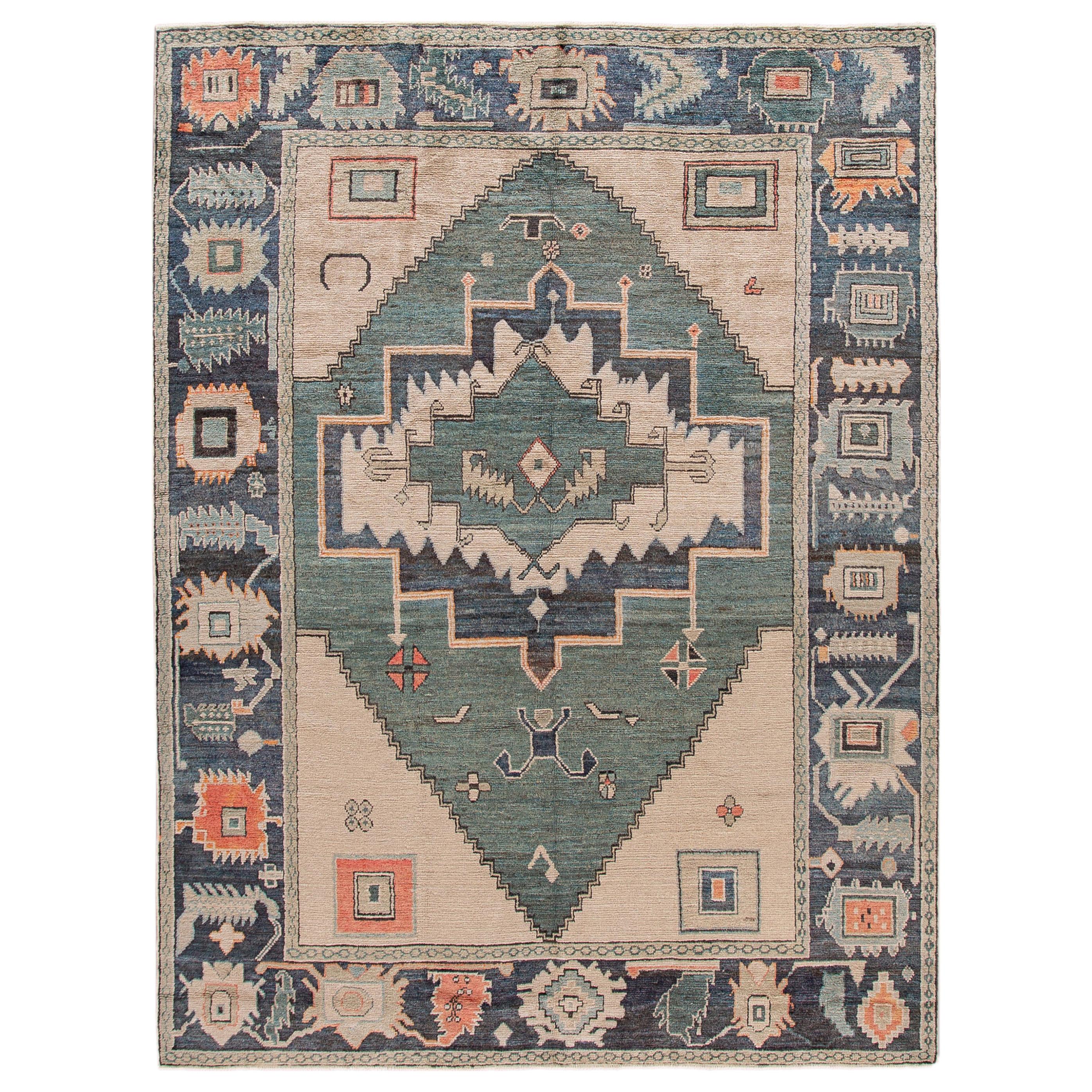 Modern Gray Turkish Oushak Handmade Multicolor Pattern Wool Rug For ...