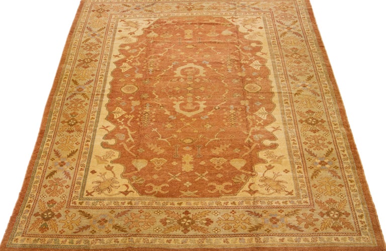 Modern Turkish Oushak Tan Handmade Wool Rug with Allover Design For ...
