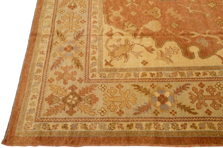 Modern Turkish Oushak Tan Handmade Wool Rug with Allover Design For ...
