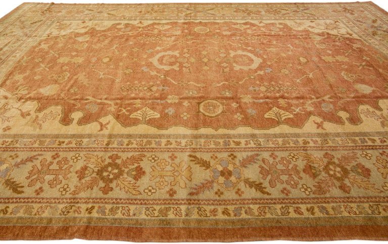 Modern Turkish Oushak Tan Handmade Wool Rug with Allover Design For ...