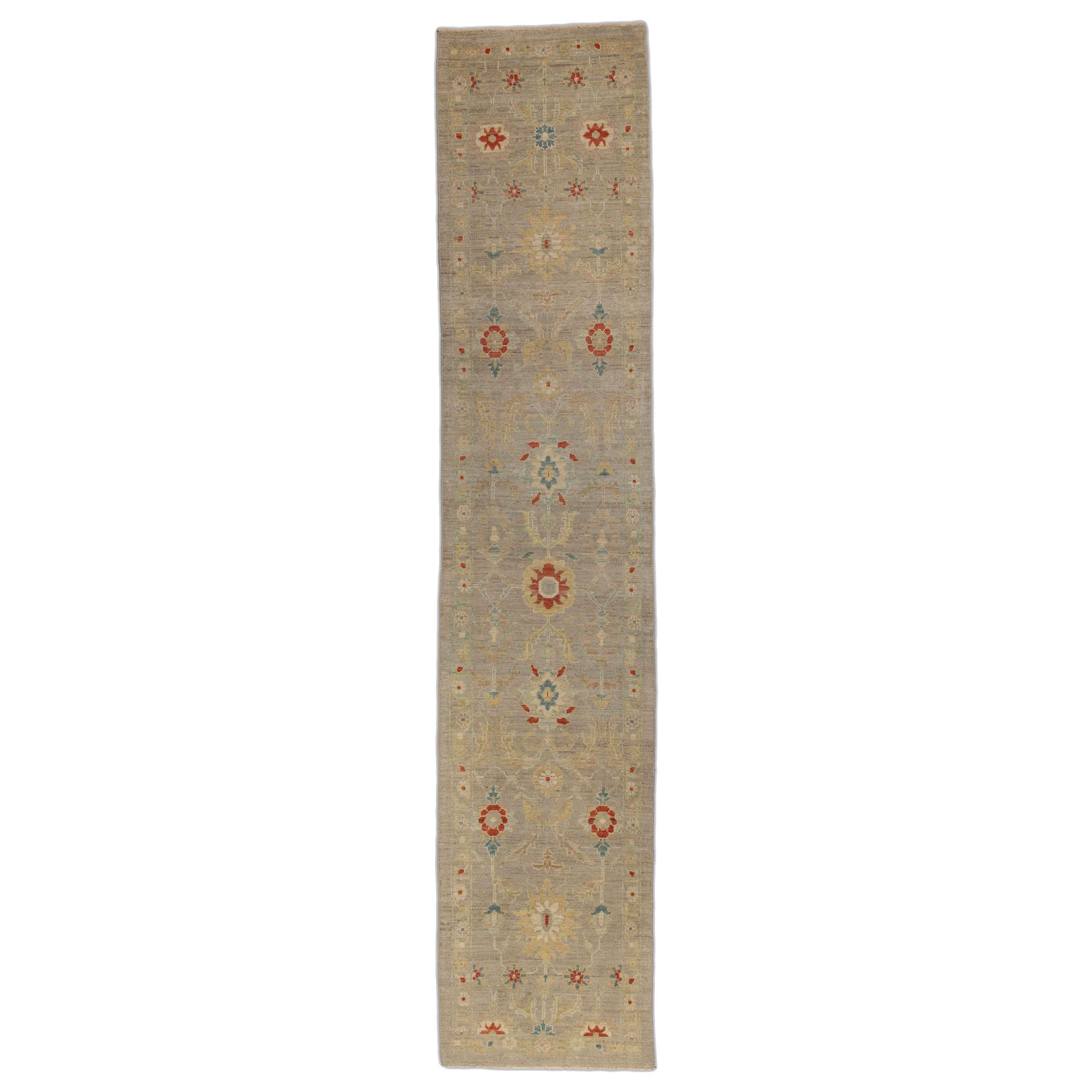 Contemporary Turkish Runner Rug with Sultanabad Woven Floral Patterns ...