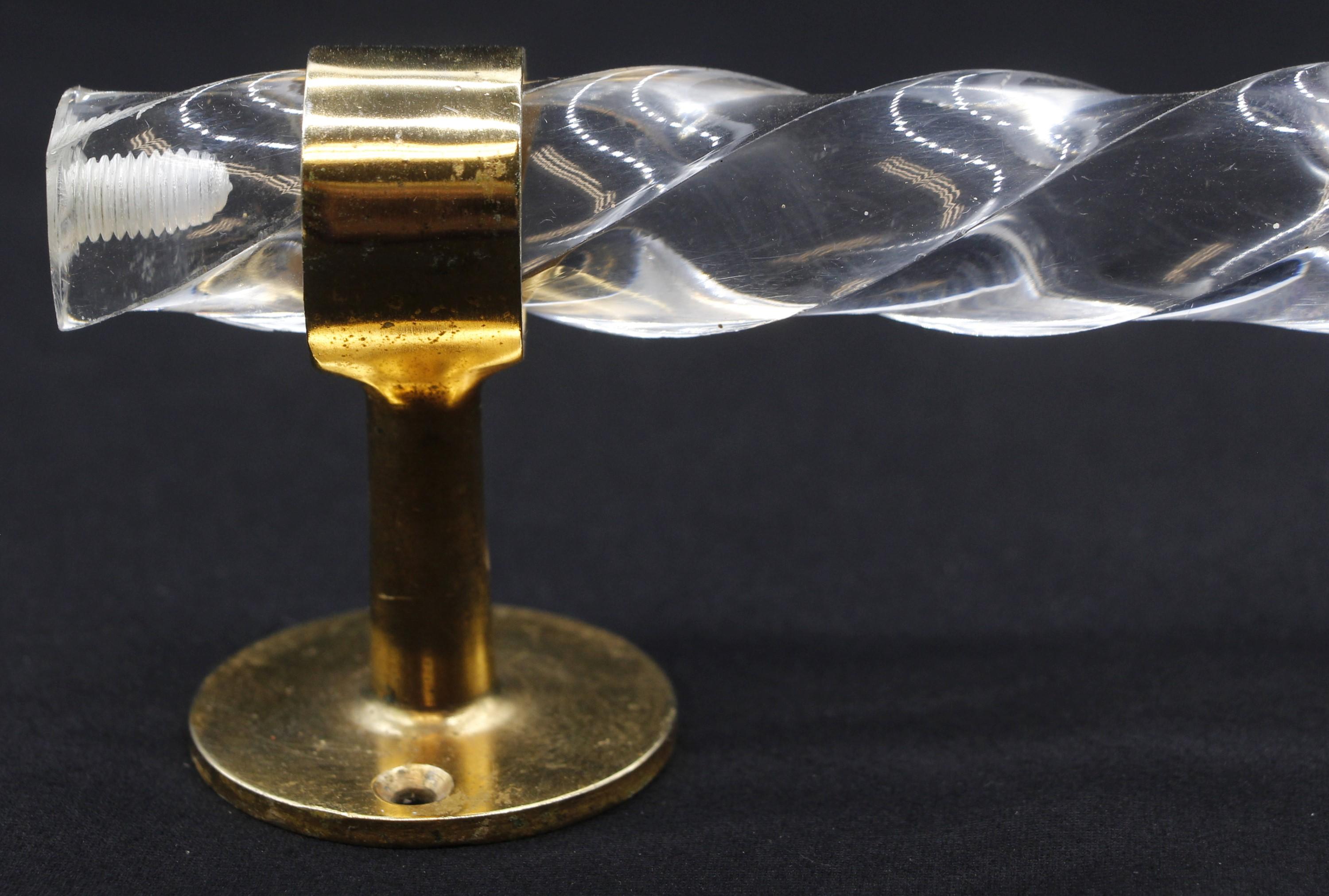 Modern Twisted Lucite Towel Bar Original Brass Brackets For Sale at 1stDibs