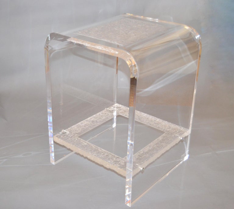 Modern Two-Tier Clear Acrylic and Crystallized Acrylic Side Table, End ...