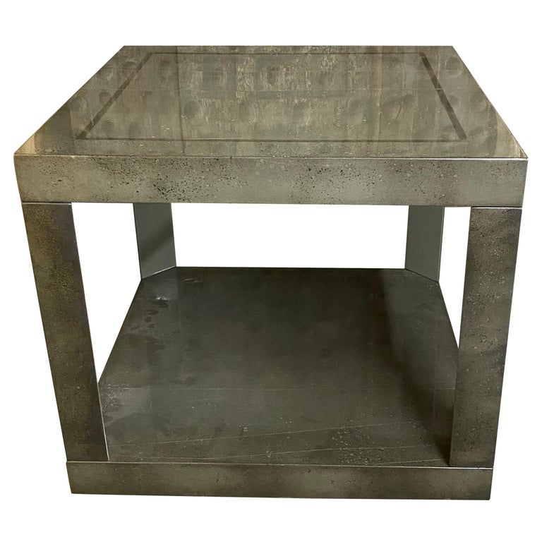 Modern Two-Tier Green and Gold Square Side Table For Sale at 1stDibs