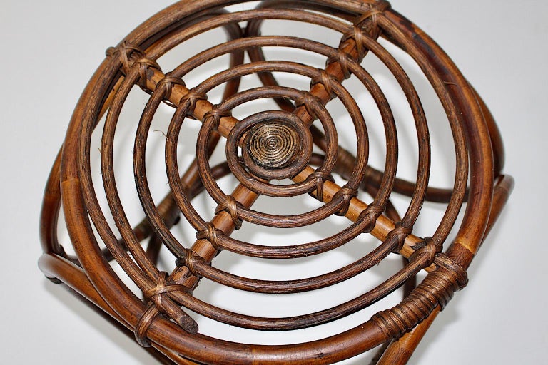 Modern Vintage Organic Riviera Style Brown Bamboo Stool, Italy, 1970s ...