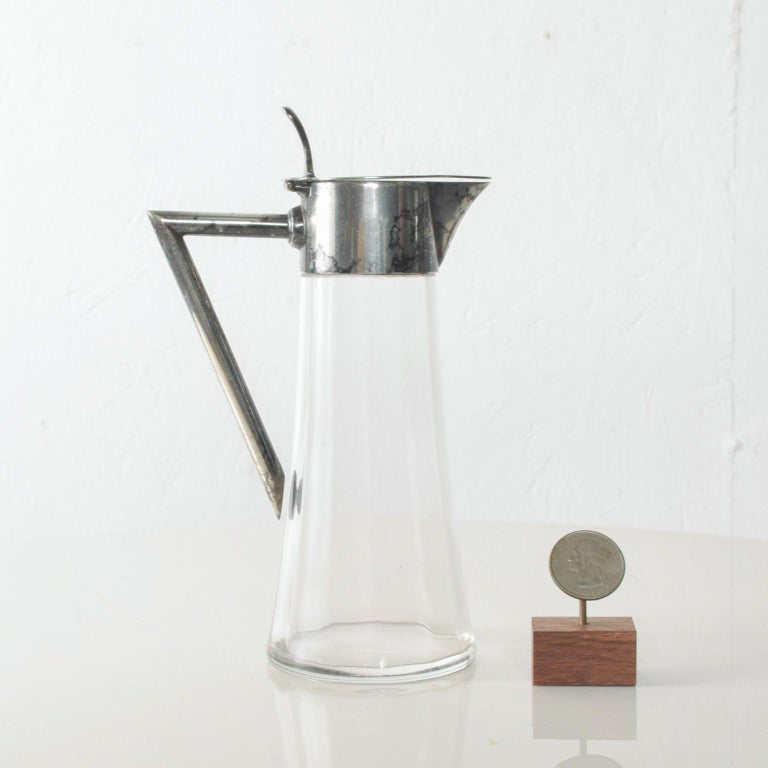 Modern Vintage Silver Glass Small Pitcher Server For Sale at 1stDibs