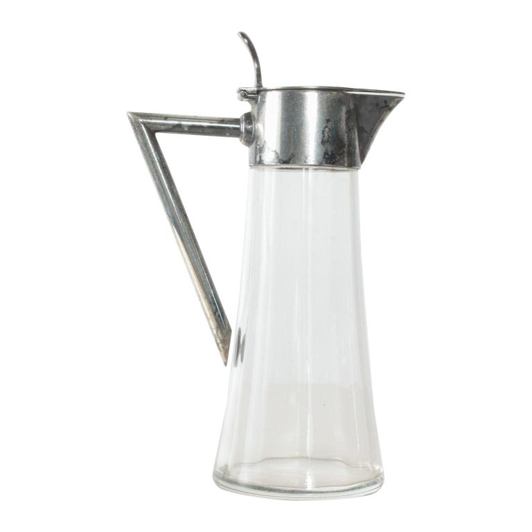 Modern Vintage Silver Glass Small Pitcher Server For Sale at 1stDibs
